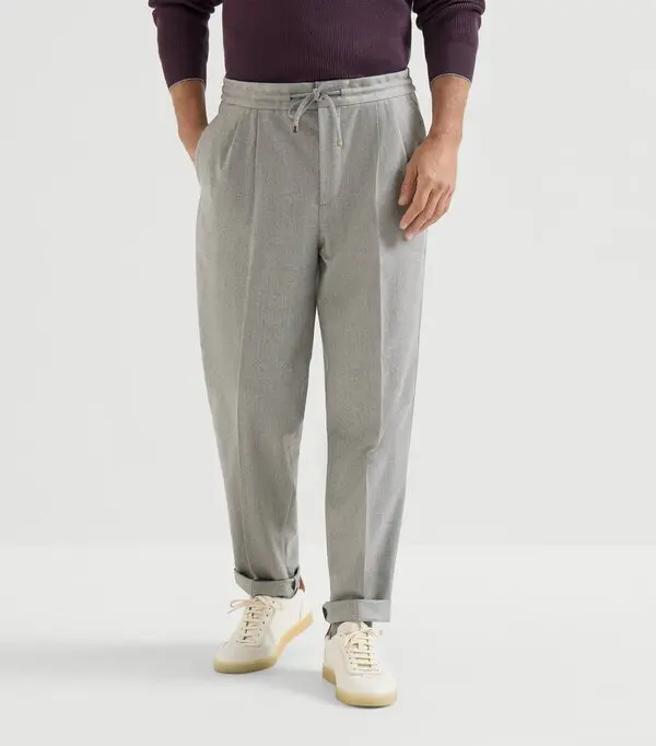 Brunello Cucinelli Virgin Wool Pleated Drawstring Trousers