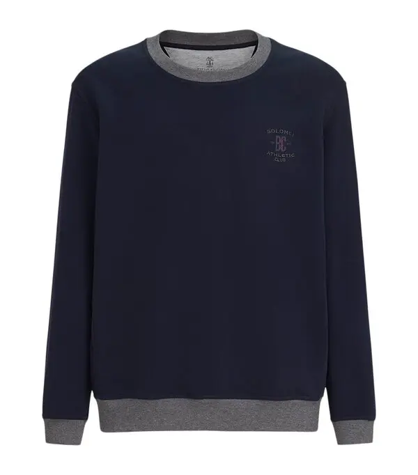 Brunello Cucinelli Cotton Embroidered Sweatshirt - Blue