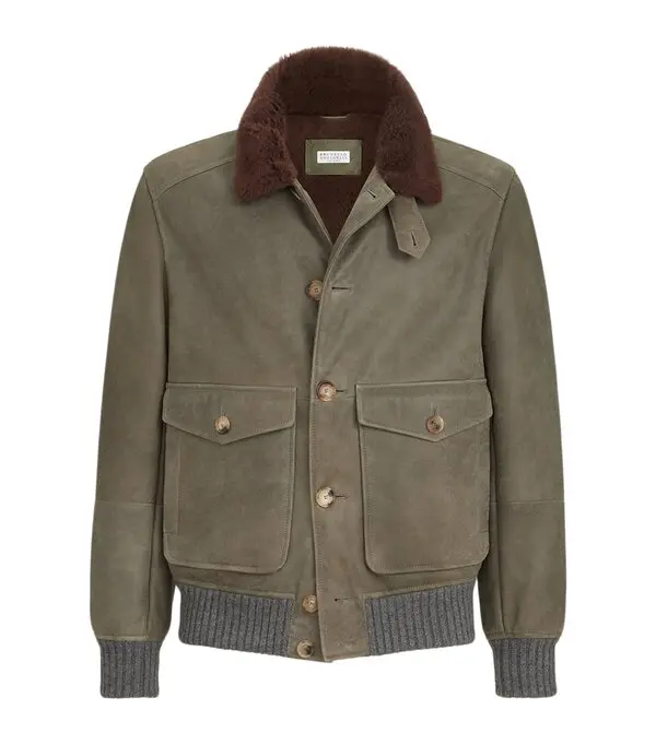 Brunello Cucinelli Leather Shearling-trim Jacket - Green