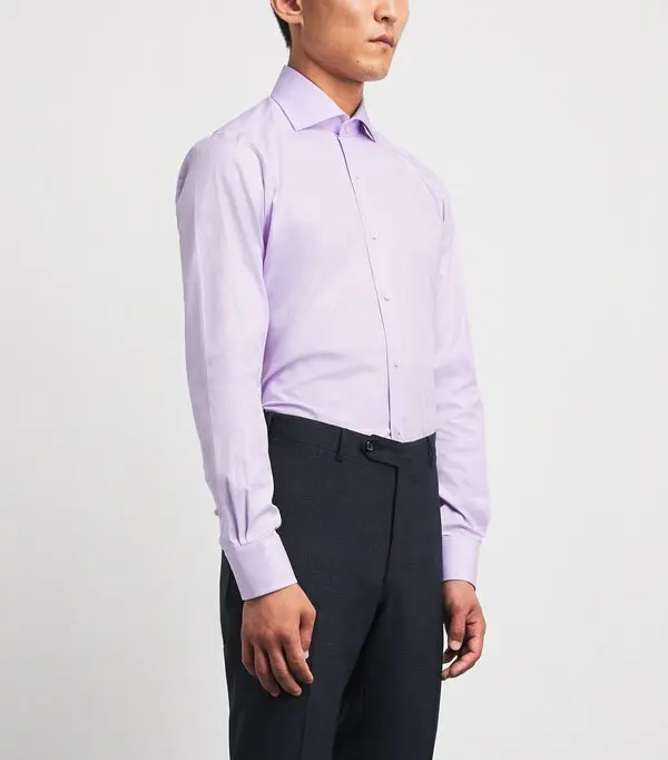 BARBA NAPOLI Cotton Twill Slim Shirt - Purple