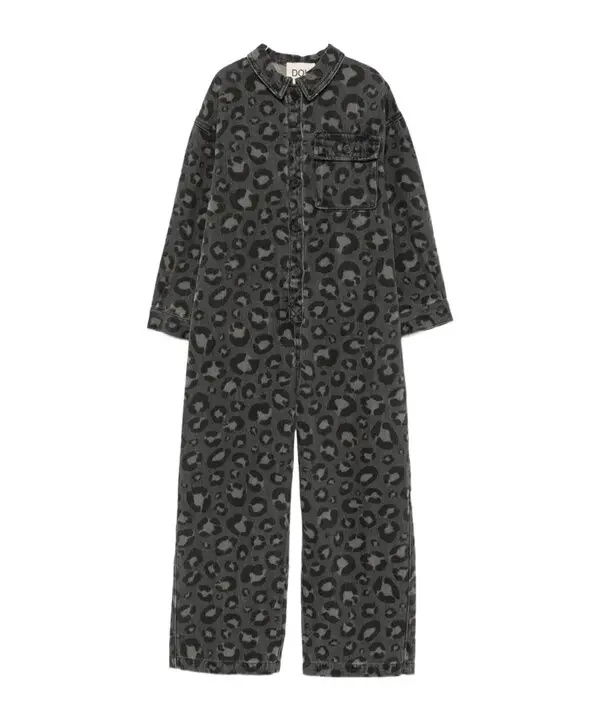 DOUUOD Leopard-print Denim Jumpsuit