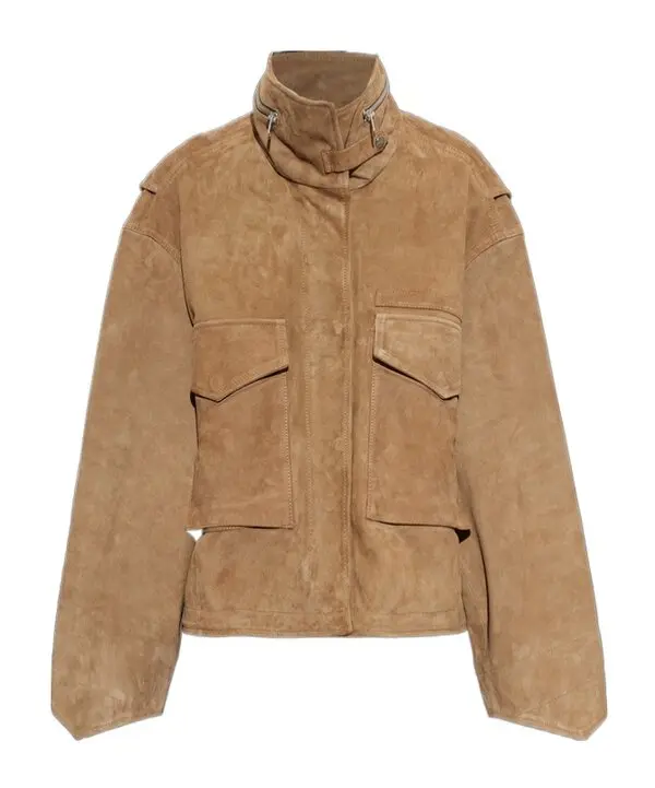 ALLSAINTS Suede Stand Collar Cargo Jacket - Walnut Brown