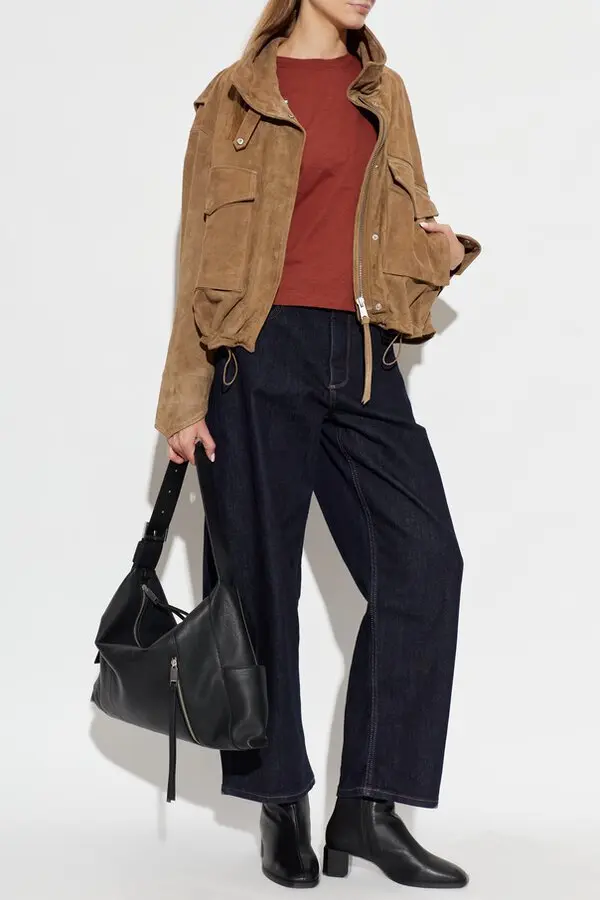 ALLSAINTS Suede Stand Collar Cargo Jacket