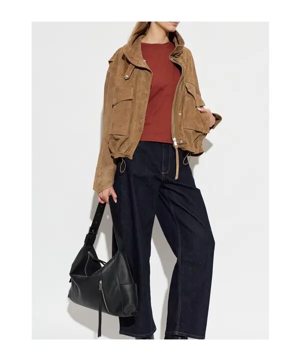 ALLSAINTS Suede Stand Collar Cargo Jacket - Walnut Brown