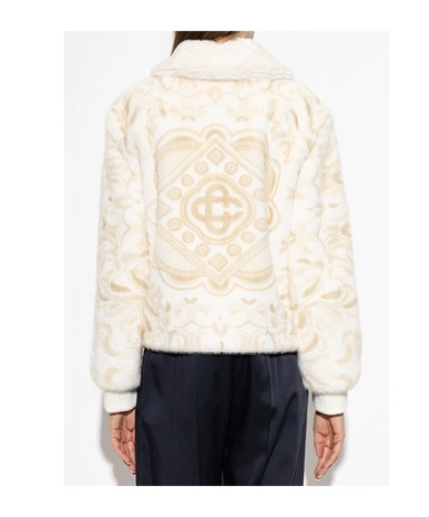 Casablanca Ornate Faux Fur Zip Bomber Jacket
