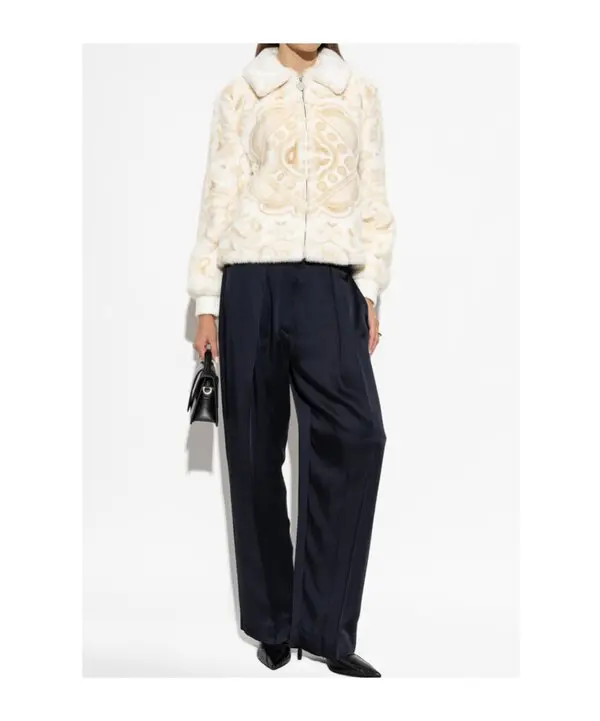 Casablanca Ornate Faux Fur Zip Bomber Jacket
