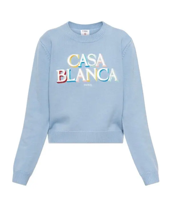 Casablanca Logo Embroidered Cropped Knit Sweater