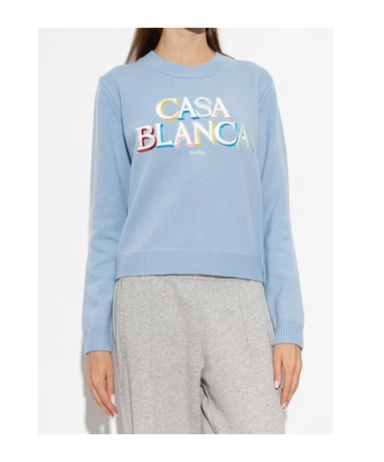 Casablanca Logo Embroidered Cropped Knit Sweater