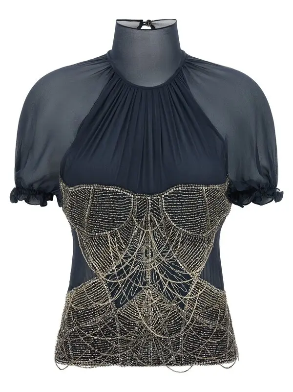 Attico Jewel Embroidery Top - Blue