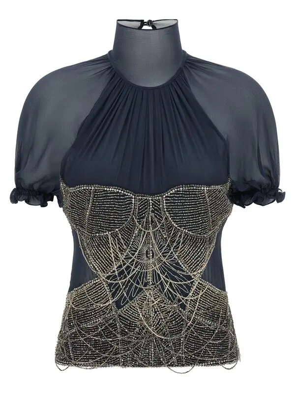 Attico Jewel Embroidery Top - Blue