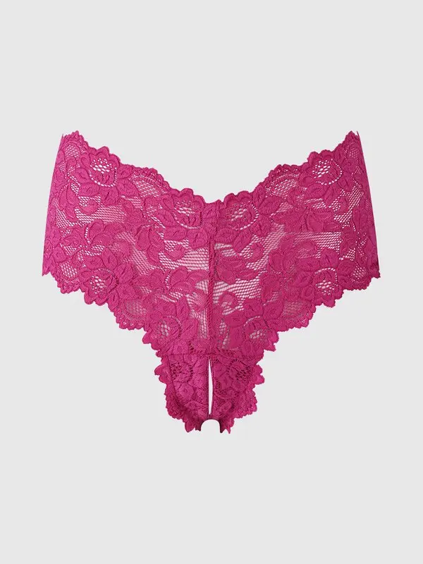 Frederick's Of Hollywood Jessica Lace Crotchless Cheeky - Raspberry