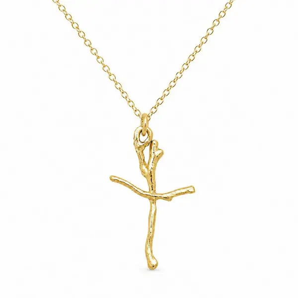 MOTHER NATURE JEWELRY Jasmine Cross Necklace, Handmade Minimalist Branch Pendant Nature Jewelry, Sterling Silver - Gold