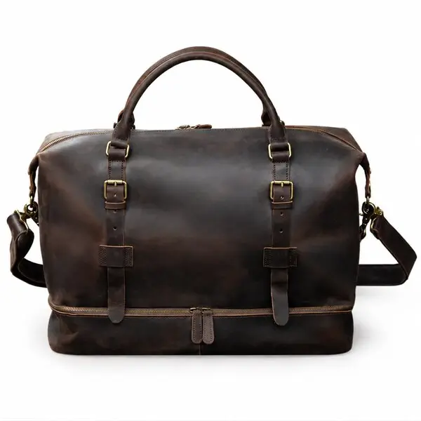 TOURI Genuine Leather Weekender With Outerwear Compartment Worn Look