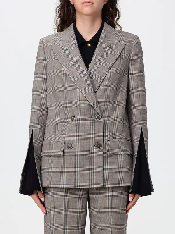 TWINSET Double-breasted Prince Of Wales Check Wool-blend Blazer