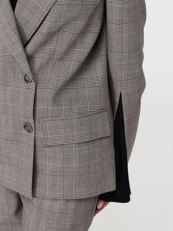 TWINSET Double-breasted Prince Of Wales Check Wool-blend Blazer