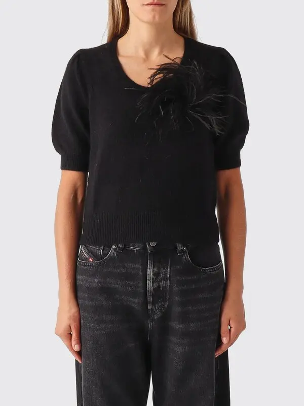 TWINSET Cropped Wool-blend Jumper With Puff Sleeves - Black