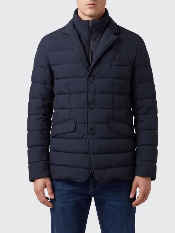 Herno Short Quilted Down Jacket In Ultralight Nylon With High Neck And Lapels - Blue