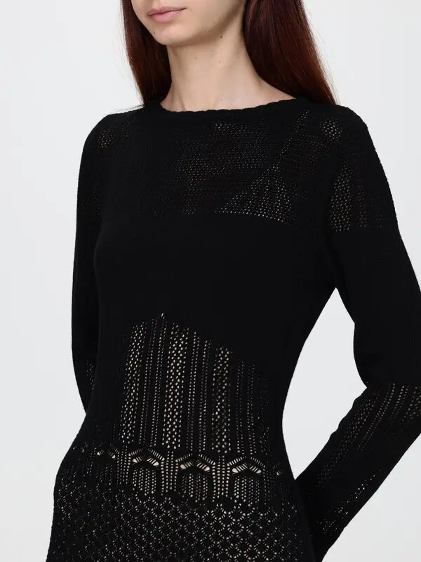 TWINSET Openwork Knit Midi Sheath Dress With Long Sleeves And Ruffles