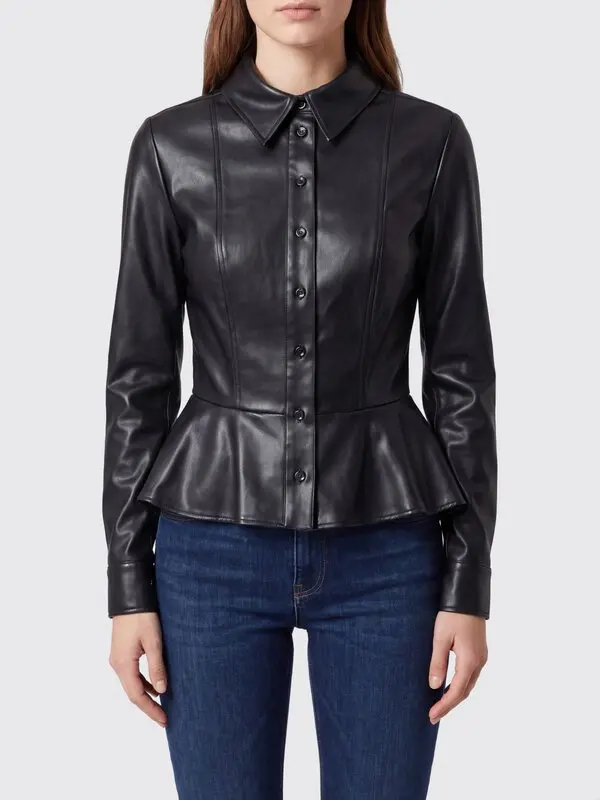 Elisabetta Franchi Faux Leather Shirt Jacket With Ruffled Hem