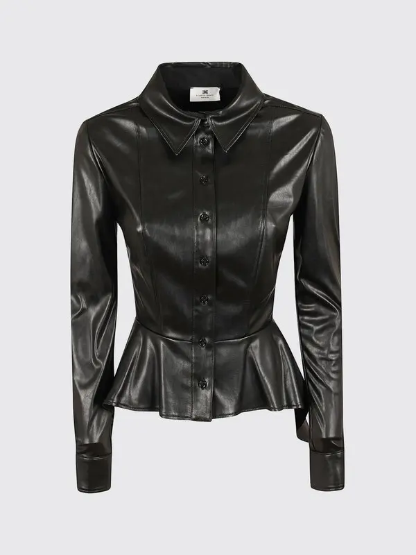 Elisabetta Franchi Faux Leather Shirt Jacket With Ruffled Hem
