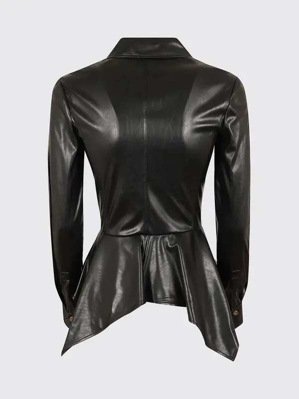 Elisabetta Franchi Faux Leather Shirt Jacket With Ruffled Hem