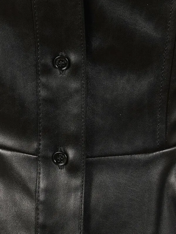 Elisabetta Franchi Faux Leather Shirt Jacket With Ruffled Hem