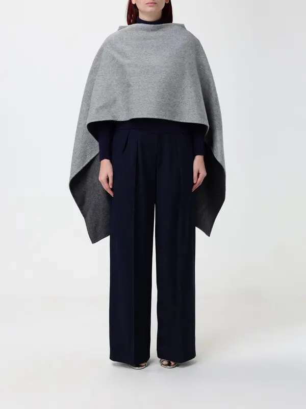 Alberta Ferretti Knee-length Pure Wool Cape With Asymmetric Hem - Grey