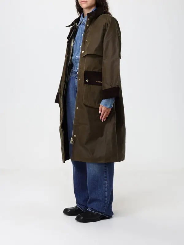 Barbour Kirklees Long Waxed Cotton Jacket With Corduroy Collar