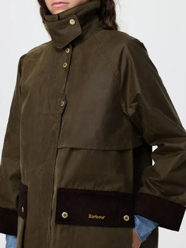 Barbour Kirklees Long Waxed Cotton Jacket With Corduroy Collar