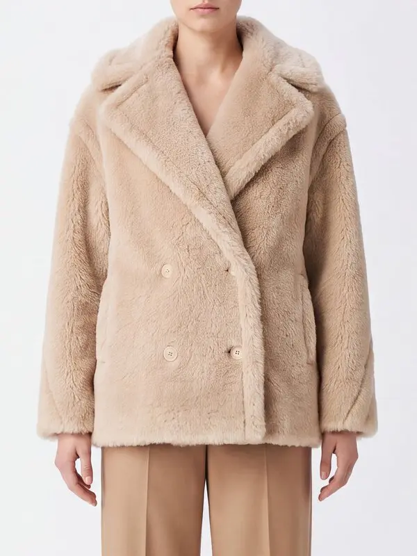 Max Mara Double-breasted Faux-fur Effect Coat - Beige