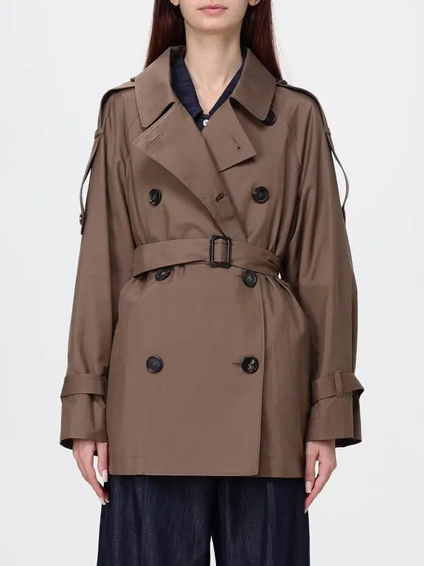 Max Mara Short Double-breasted Cotton Trench Coat With Belt And Epaulettes - Gold