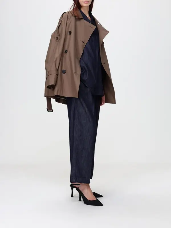 Max Mara Short Double-breasted Cotton Trench Coat With Belt And Epaulettes