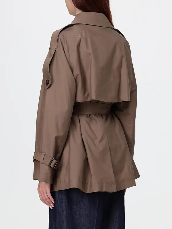 Max Mara Short Double-breasted Cotton Trench Coat With Belt And Epaulettes