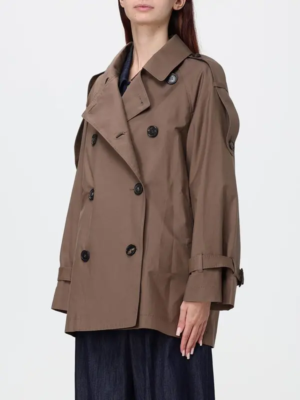 Max Mara Short Double-breasted Cotton Trench Coat With Belt And Epaulettes