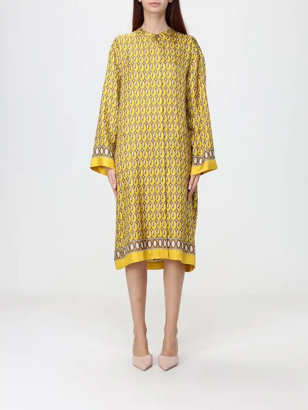 Max Mara Graphic Print Silk Chemisier Midi Dress With Mandarin Collar
