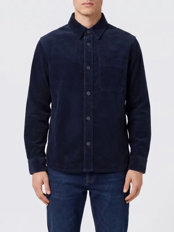A.p.c. Corduroy Button Detailed Long Sleeve Collared Pocket Pullover - Blue