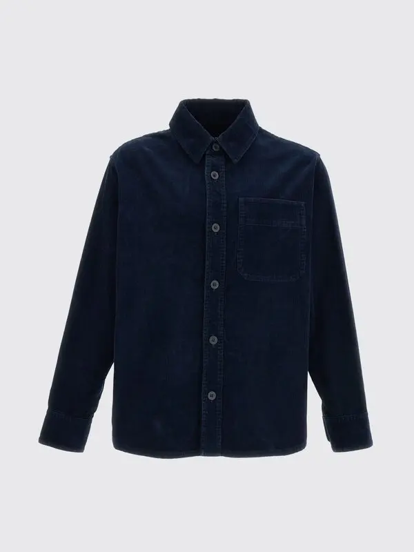 A.p.c. Corduroy Button Detailed Long Sleeve Collared Pocket Pullover - Blue