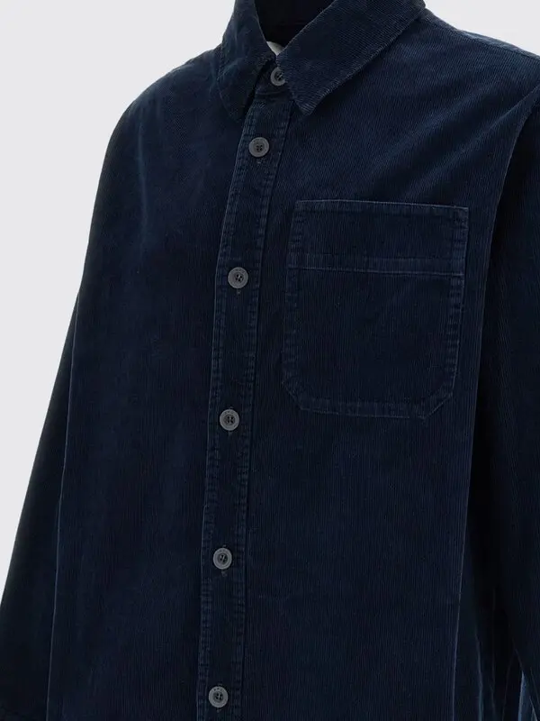 A.p.c. Corduroy Button Detailed Long Sleeve Collared Pocket Pullover - Blue