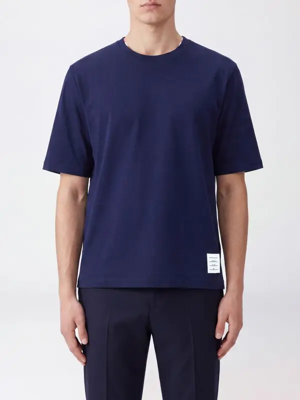 Thom Browne 4-bar Cotton T-shirt With Iconic Sleeve Motif - Navy