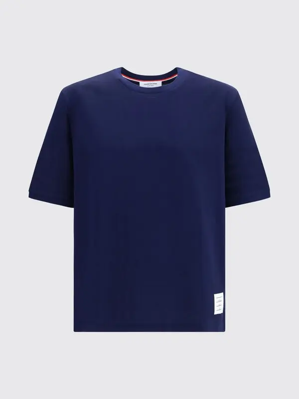 Thom Browne 4-bar Cotton T-shirt With Iconic Sleeve Motif - Navy
