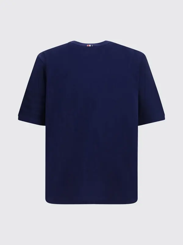 Thom Browne 4-bar Cotton T-shirt With Iconic Sleeve Motif - Navy