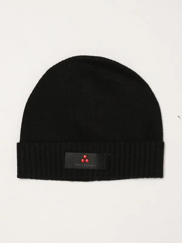 Peuterey Wool And Cashmere Blend Beanie With Cuff And Logo Patch - Black