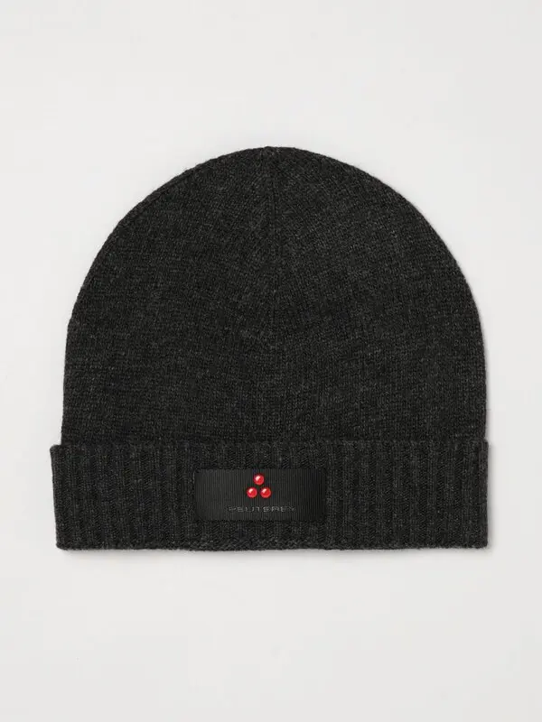 Peuterey Wool And Cashmere Blend Beanie With Cuff And Logo Patch - Grey 1