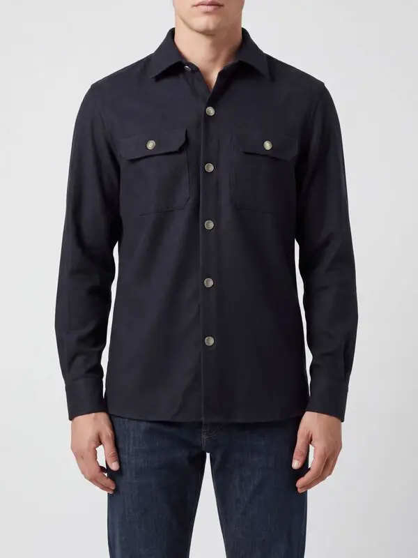 Brunello Cucinelli Wool Shirt Jacket With Patch Pockets And Button Closure - Blue