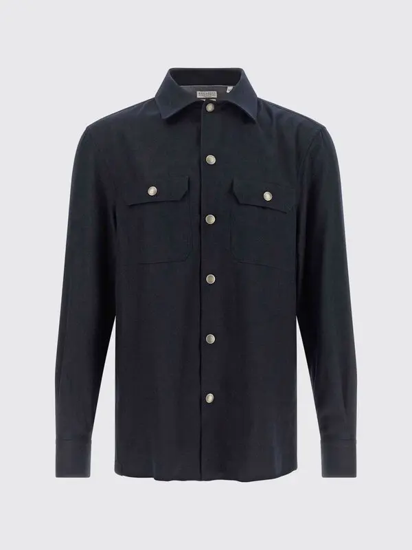 Brunello Cucinelli Wool Shirt Jacket With Patch Pockets And Button Closure - Blue