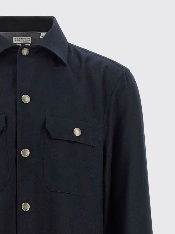 Brunello Cucinelli Wool Shirt Jacket With Patch Pockets And Button Closure - Blue