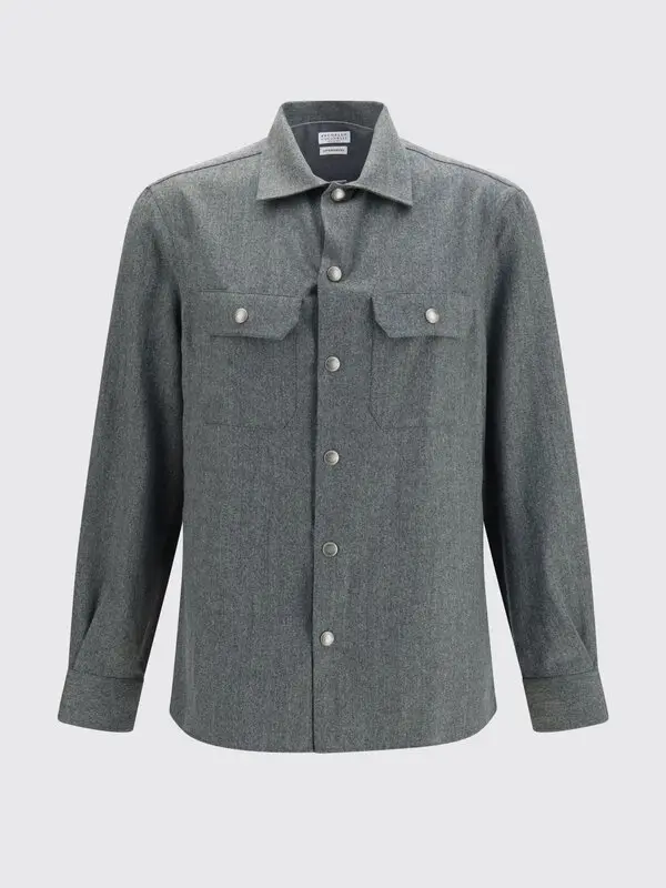 Brunello Cucinelli Wool Shirt Jacket With Patch Pockets And Button Closure - Green