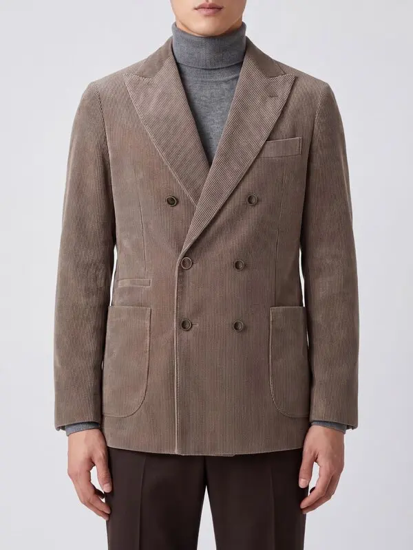 Brunello Cucinelli Double-breasted Corduroy Velvet Blazer With Lapels