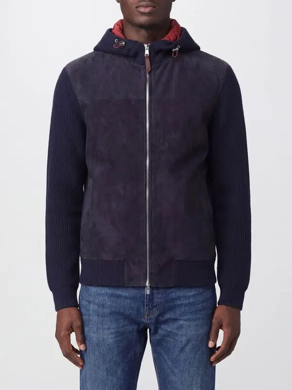 Brunello Cucinelli Suede And Cashmere Hooded Bomber Jacket - Navy