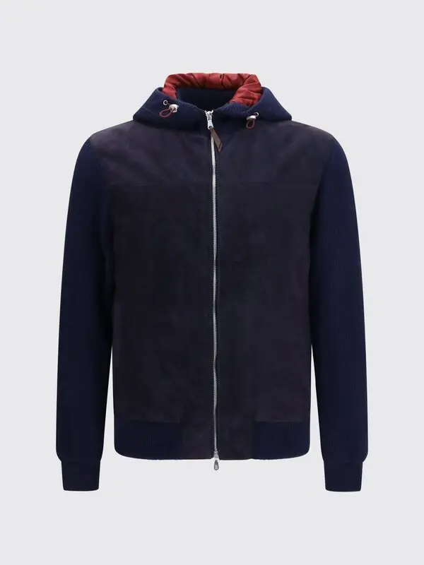 Brunello Cucinelli Suede And Cashmere Hooded Bomber Jacket - Navy